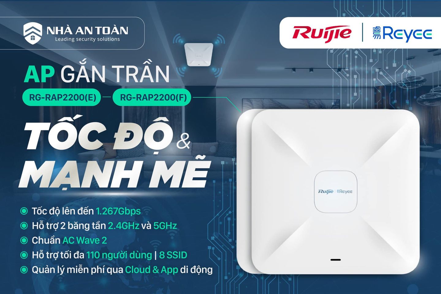 RG- RAP2200(E)(F) – AP gắn trần mạnh mẽ giá hạt dẻ - Ruijie Việt Nam